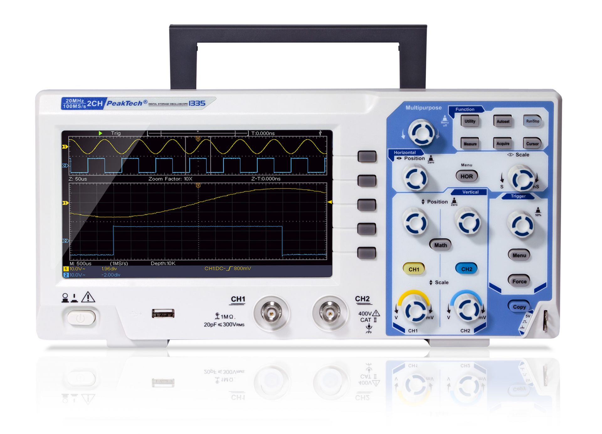 «PeakTech® P 1335» 20 MHz/2 CH, 100 MS/s digital storage oscilloscope ...