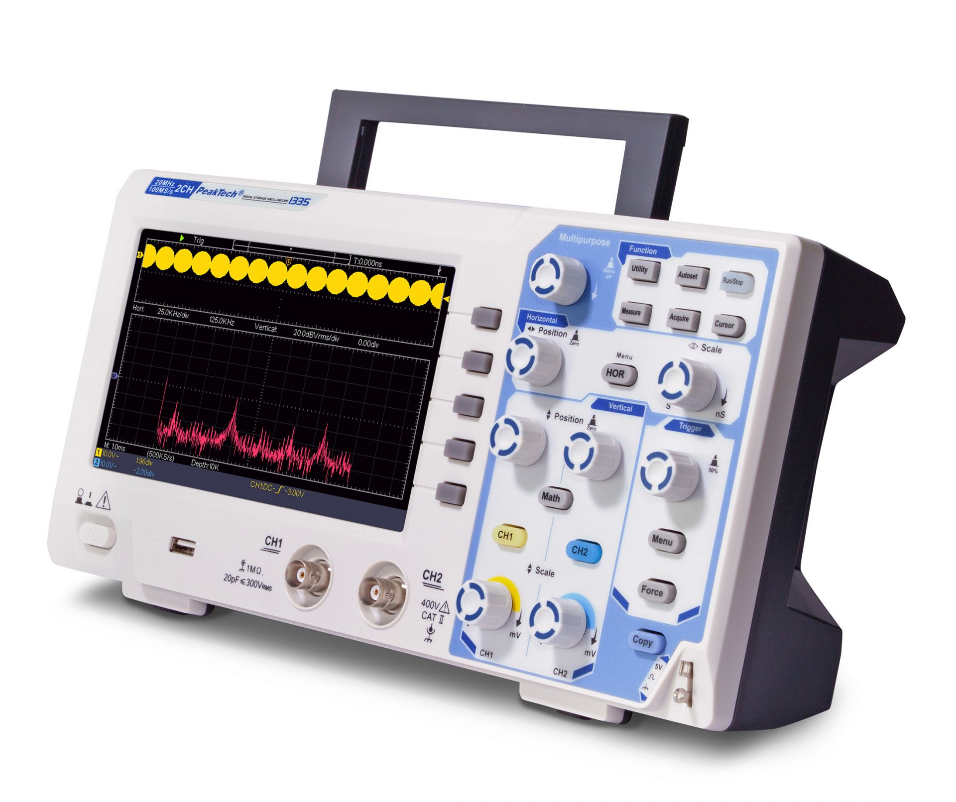 «PeakTech® P 1335» 20 MHz/2 CH, 100 MS/s digital storage oscilloscope ...