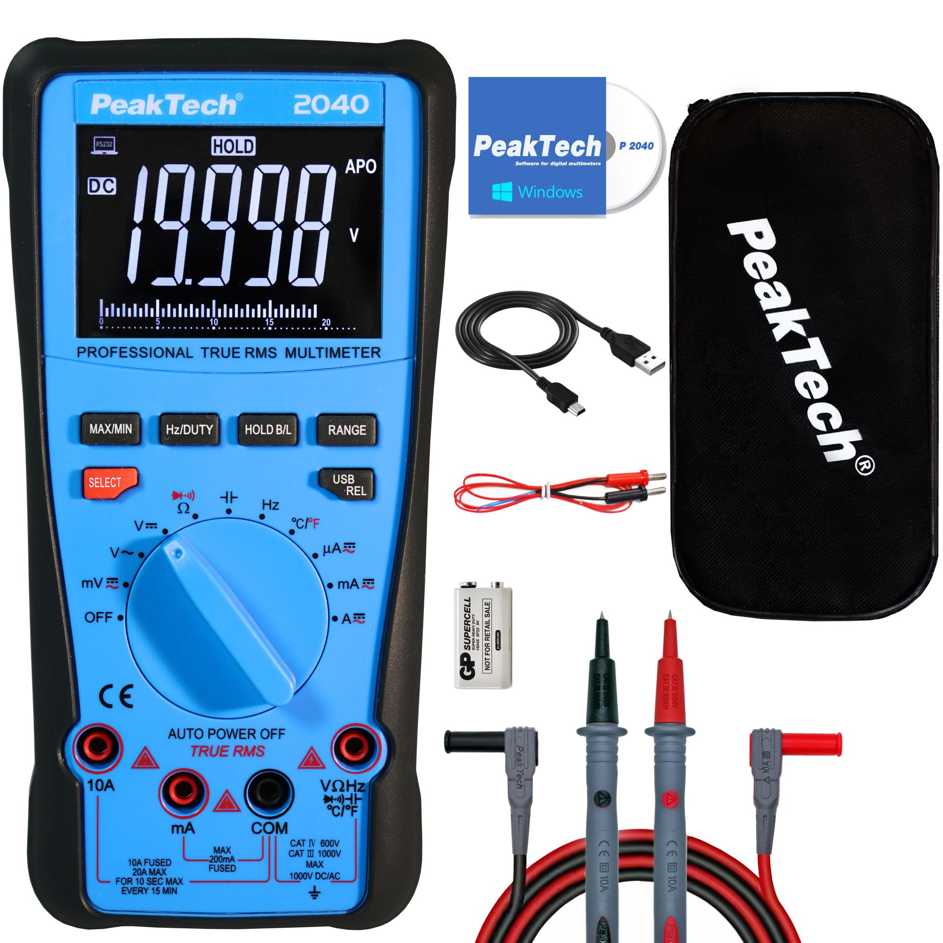 «PeakTech® P 2040» True RMS 1000V Digitalmultimeter 20000 Counts, USB ...