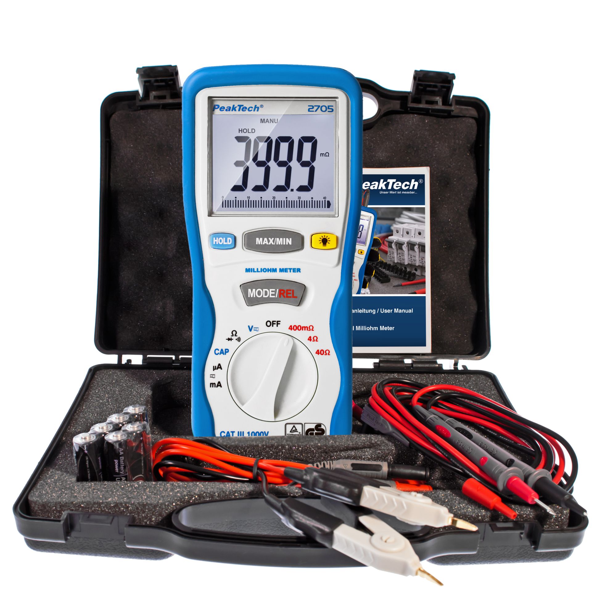 «PeakTech® P 2705» Digital milliohmmeter, 4,000 counts, 400 mΩ/4/40/Ω ...