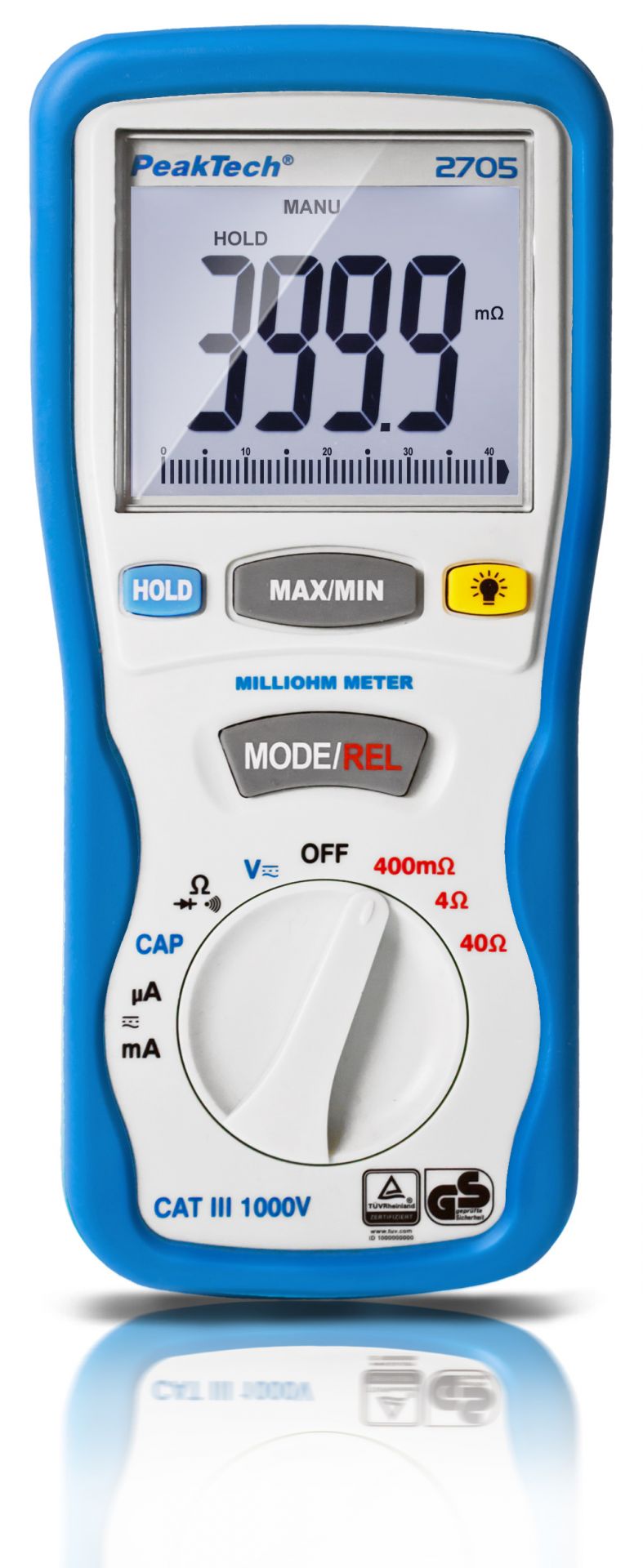 «PeakTech® P 2705» Digital milliohmmeter, 4,000 counts, 400 mΩ/4/40/Ω ...