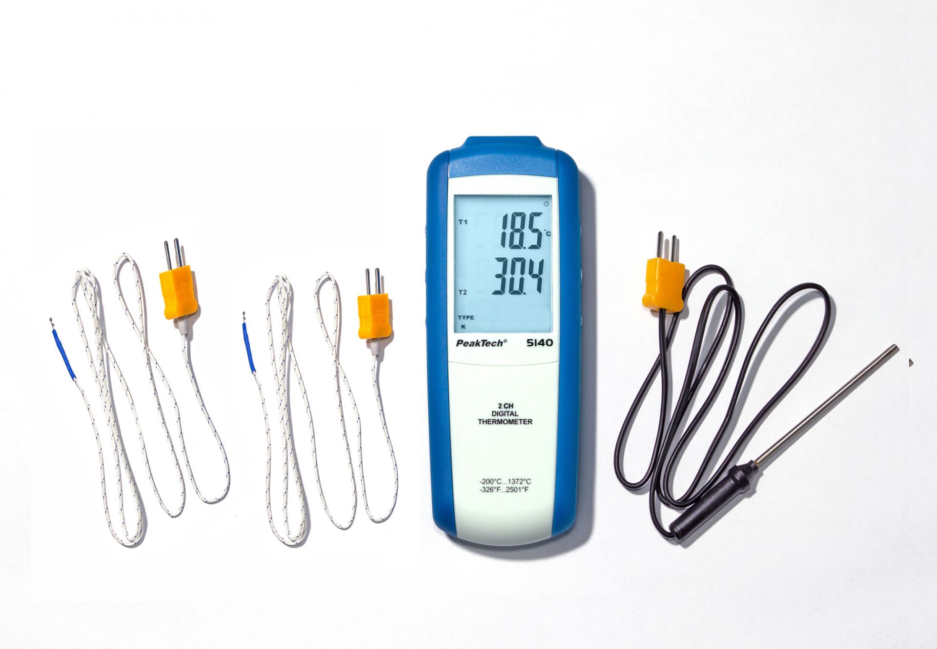 «PeakTech® P 5140» Digital-Thermometer 2 CH, -200...+1372°C | P 5140