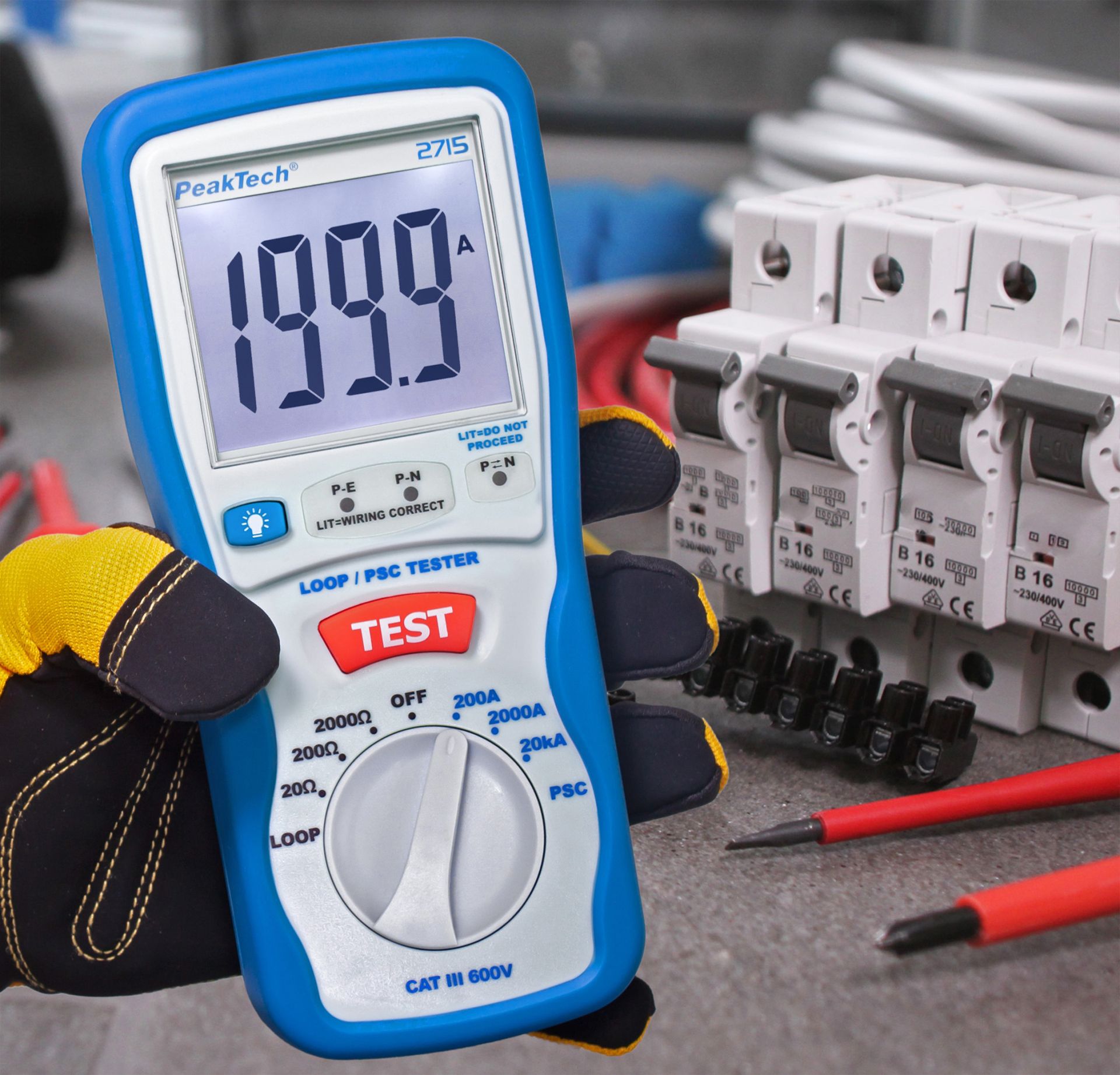 «PeakTech® P 2715» Digital LOOP / PSC loop impedance tester | P 2715