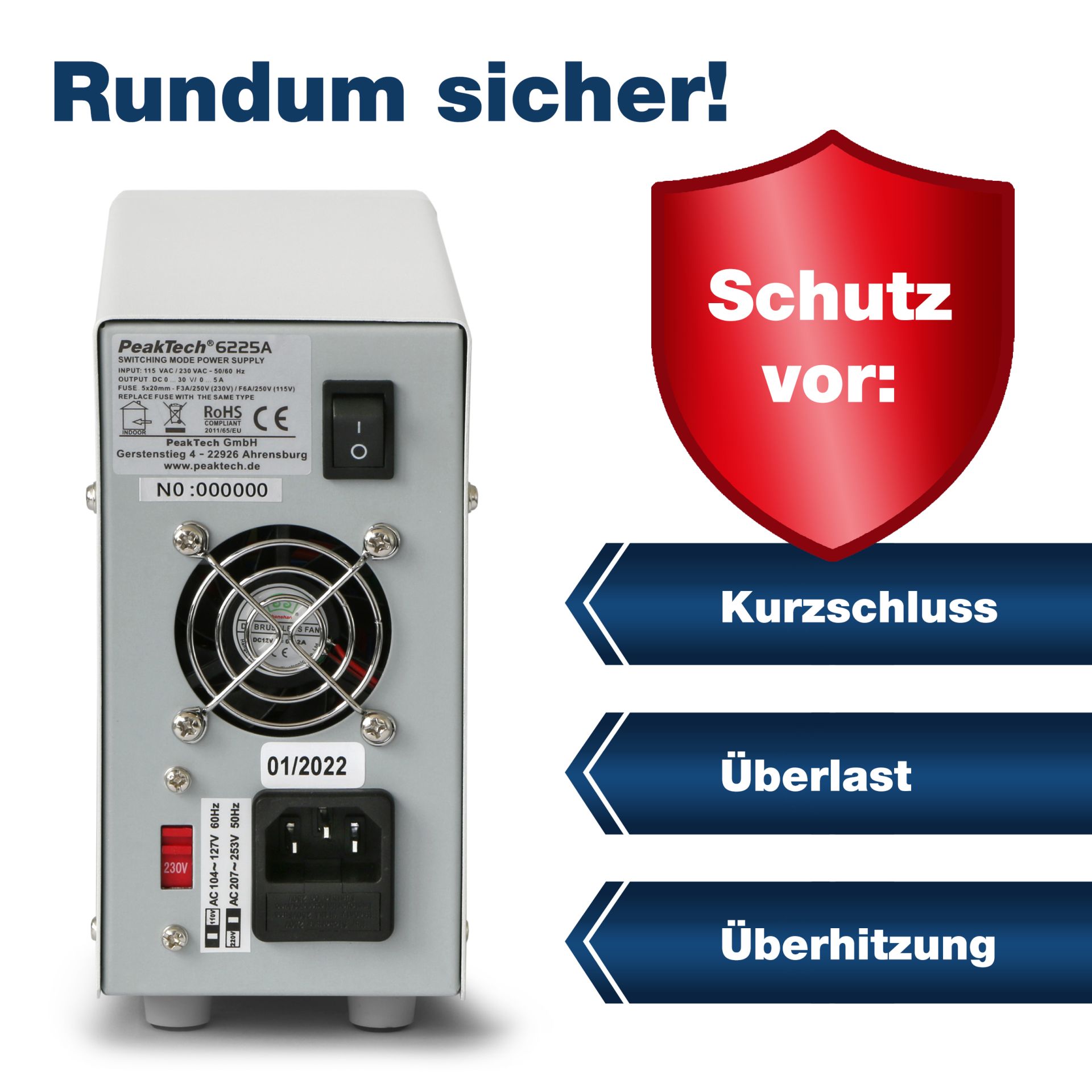 «PeakTech® P 6225 A» Labor-Schaltnetzteil DC 0 - 30 V/0 - 5 A | P 6225 A